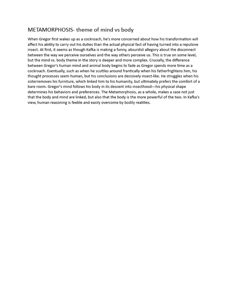 Metamorphosis Mind Vs Body Theme | PDF