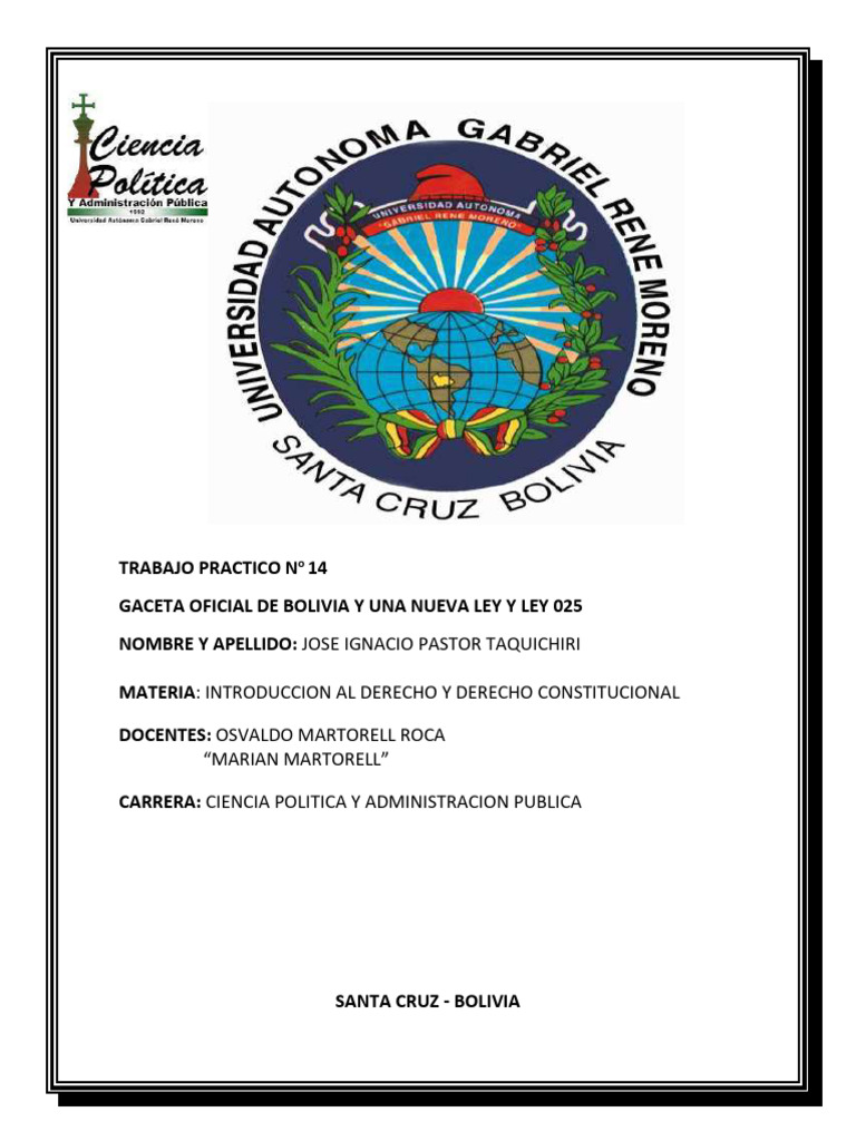 TRABAJO PRACTICO No 14 LEY 025 y Nueba Ley | PDF | Judicaturas ... TRABAJO PRACTICO No 14 LEY 025 y Nueba Ley | PDF | Judicaturas ...