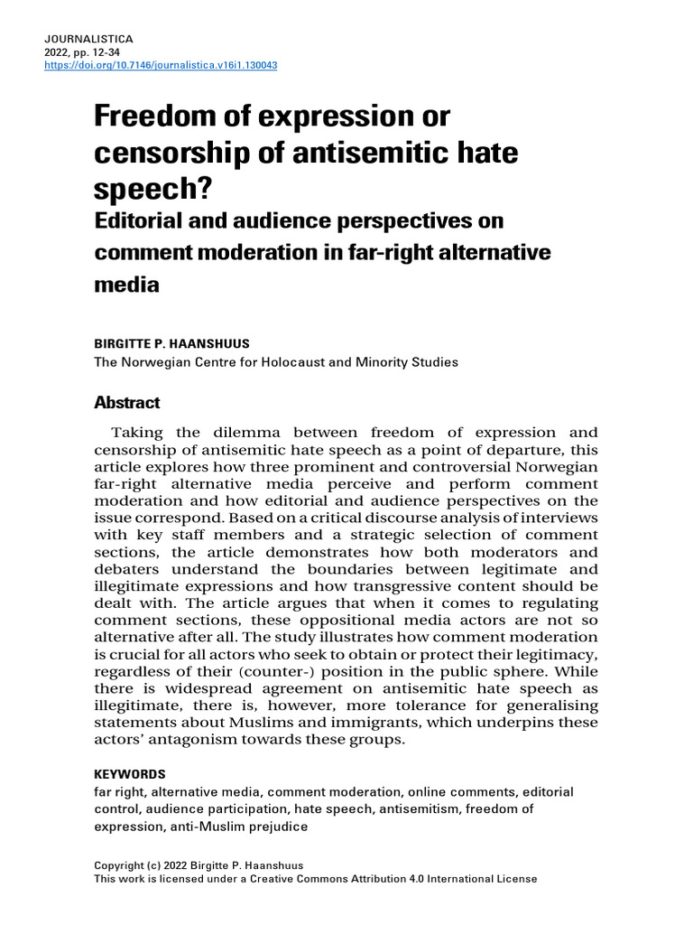 Freedom of Expression or Censorship of Antisemitic Hate Speech? | PDF ...