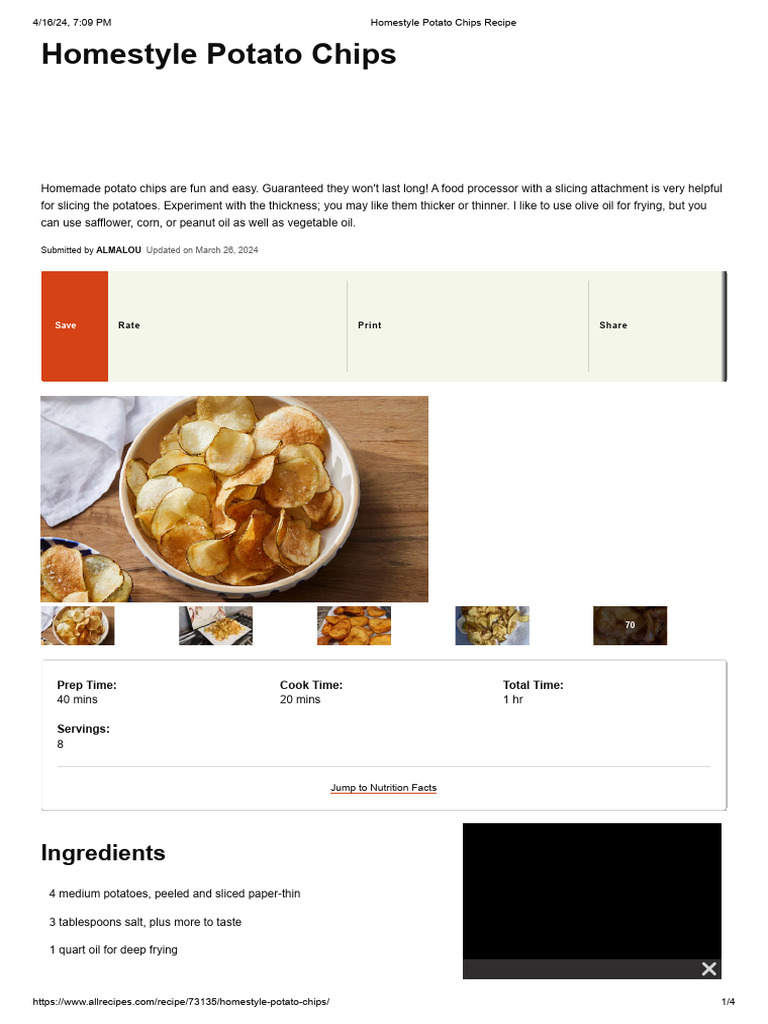 Homestyle Potato Chips Recipe | Download Free PDF | French Fries ...