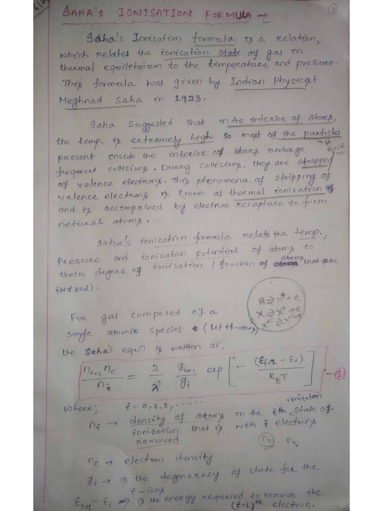Sahas Ionisation Formula | PDF