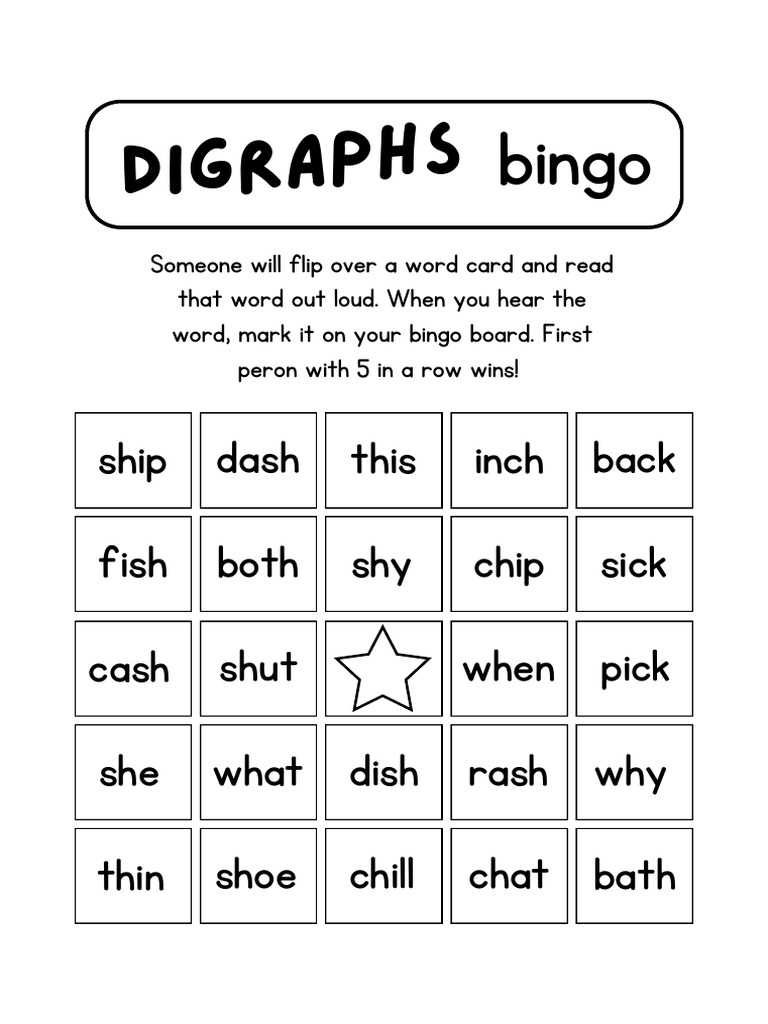 Black White Simple Digraphs Bingo Worksheet | PDF | Games Of Chance ...