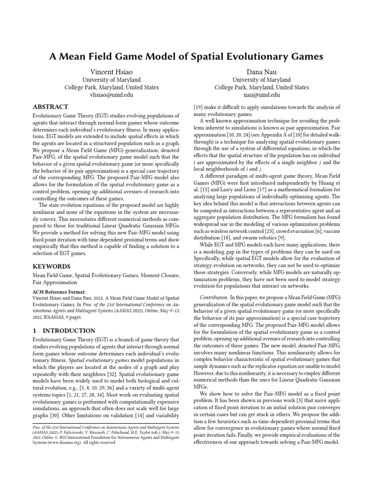 Mean Field Game Model for Evolutionary Games | PDF | Nonlinear System ...