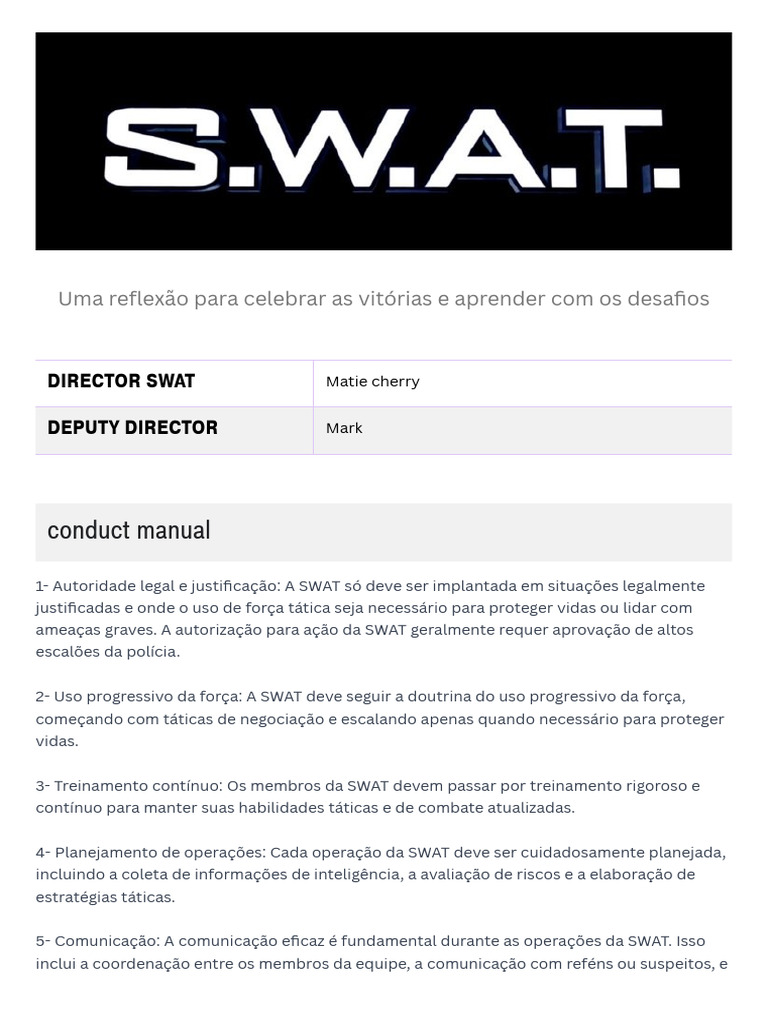 Diretrizes e Funções da SWAT | PDF | Swat (Paquistão) | Inteligência ...