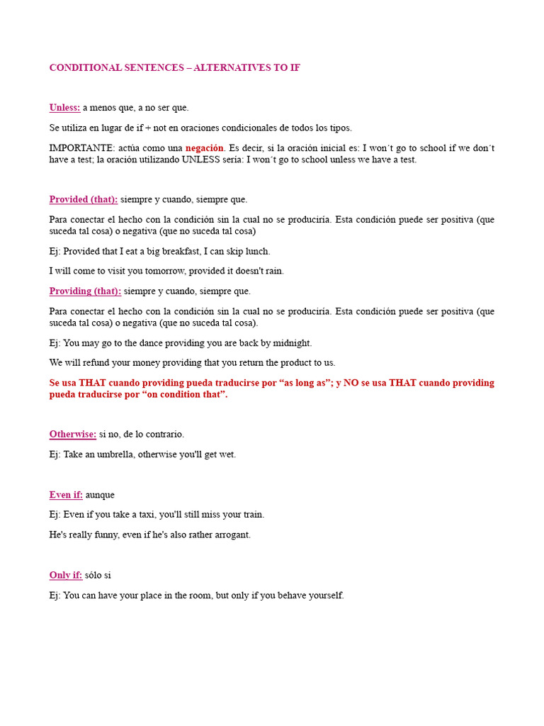 Conditional sentences-alternatives to IF | PDF