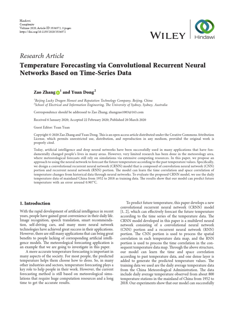 Research Article: Temperature Forecasting Via Convolutional Recurrent Neural Networks Based On ...
