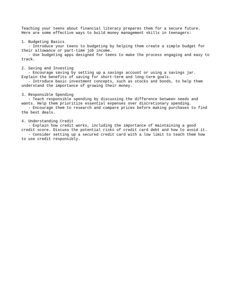 Financial Literacy Guide for Teens | PDF
