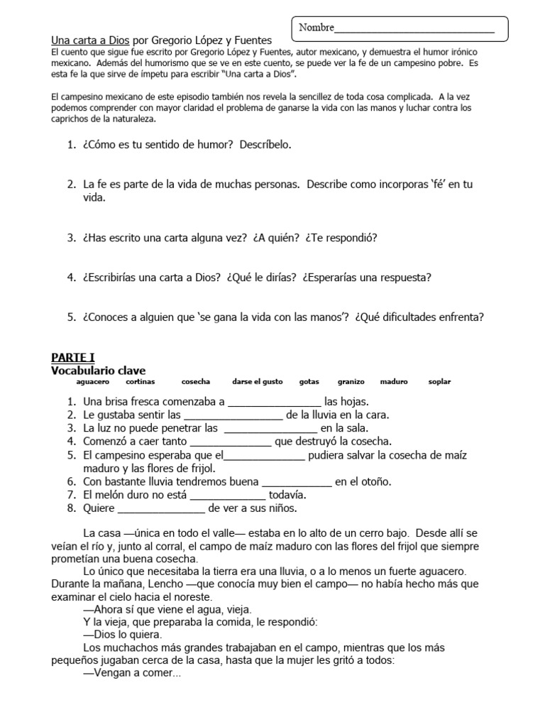 Una carta a Dios: Fe y Esperanza | PDF | Lluvia