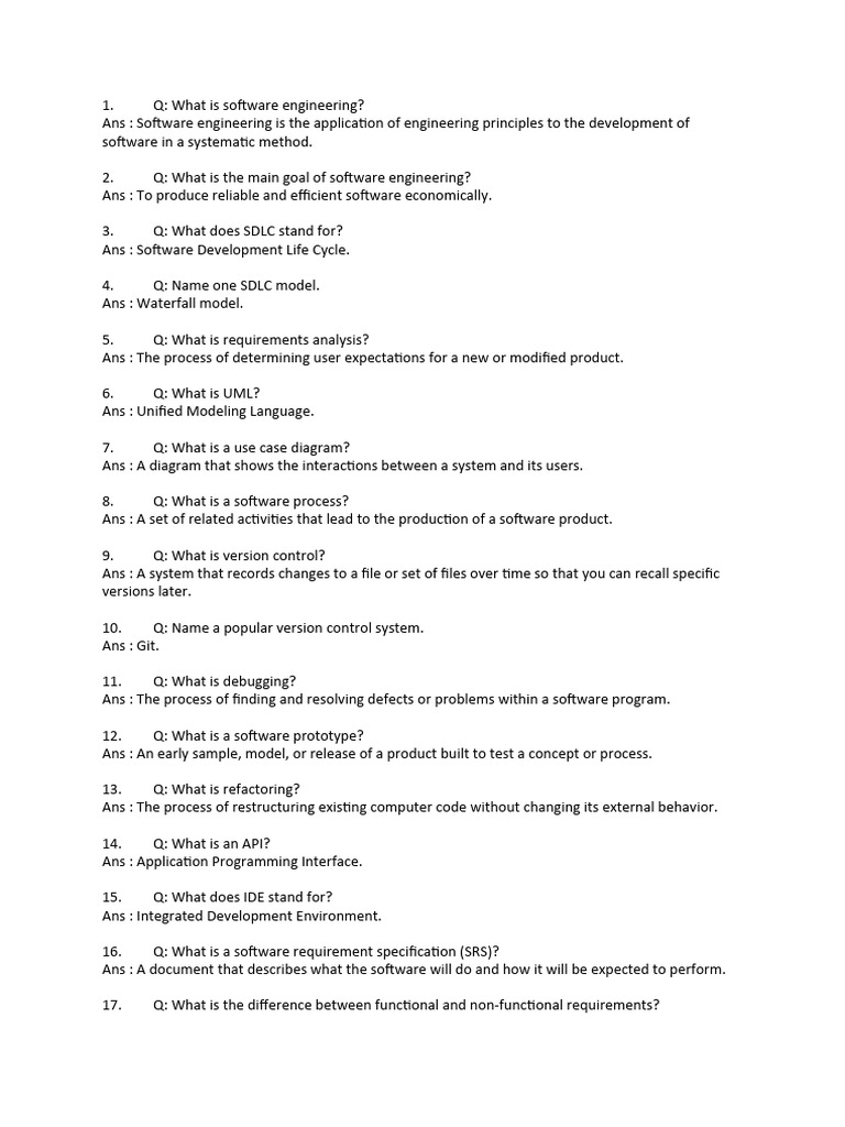 Software Engineering Fundamental Questions For 1 or 2 Marks | PDF ...