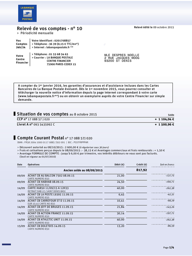 Relevé CCP Banque Postale n°10 | PDF | Banques | Secteur privé