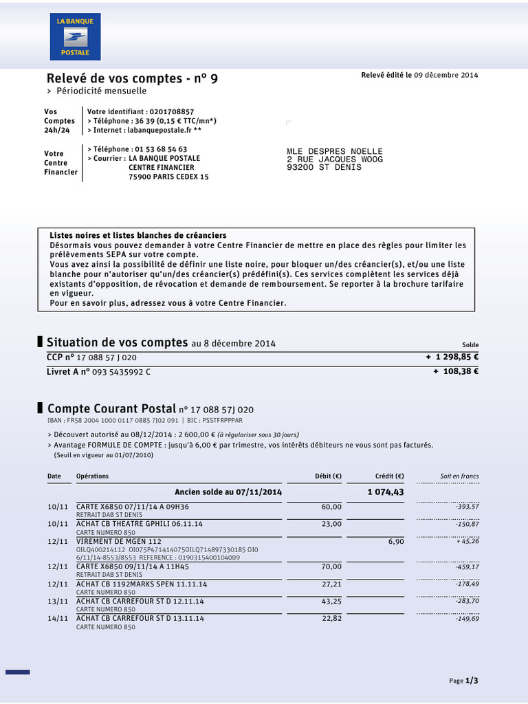 Relevé de Compte Mensuel - Décembre 2014 | PDF | Banques | Secteur privé