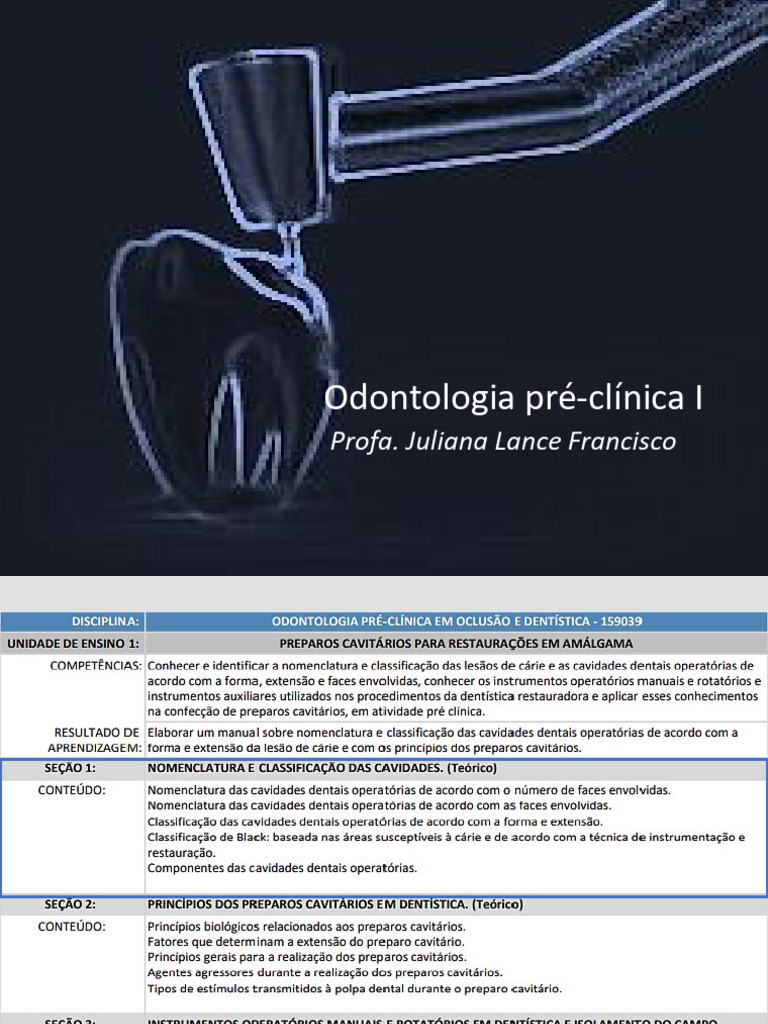 U1S1 Pré-Clínica I | PDF | Áreas da odontologia | Anatomia dental