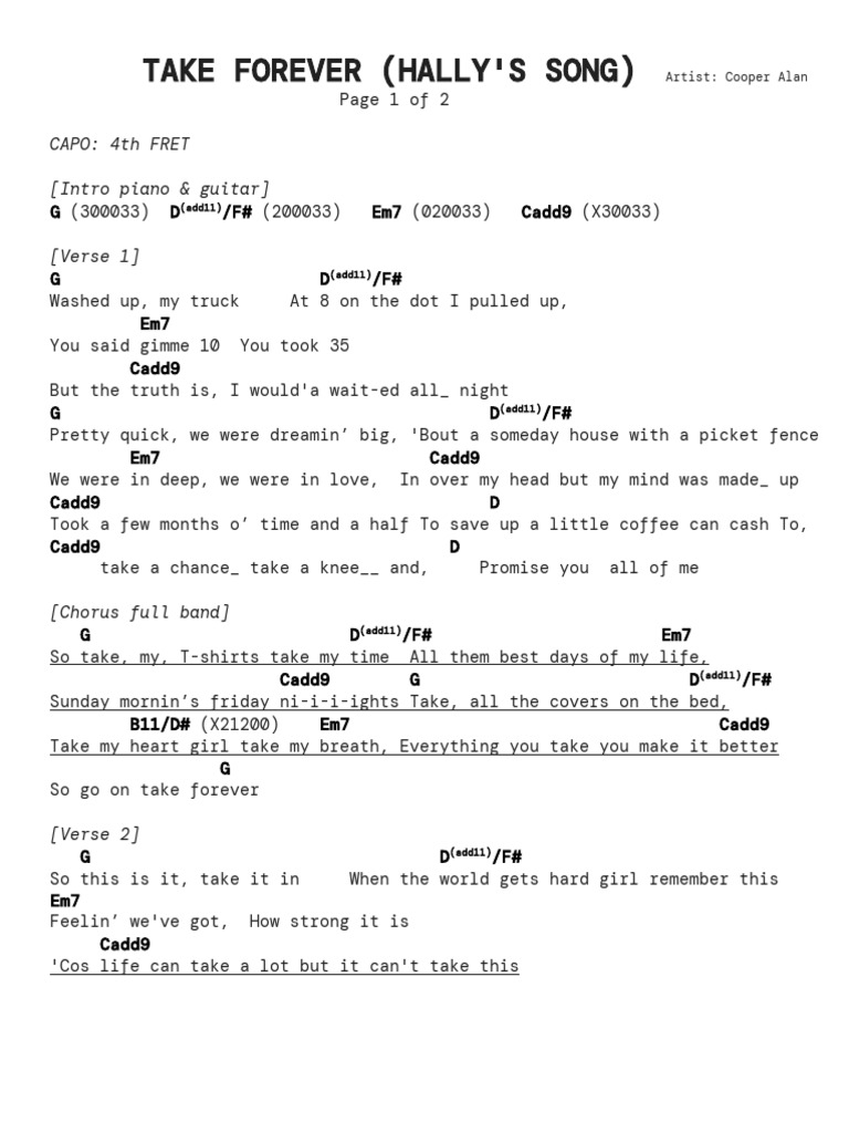 TAKE FOREVER (HALLY'S SONG) Rhythm Guitar | PDF