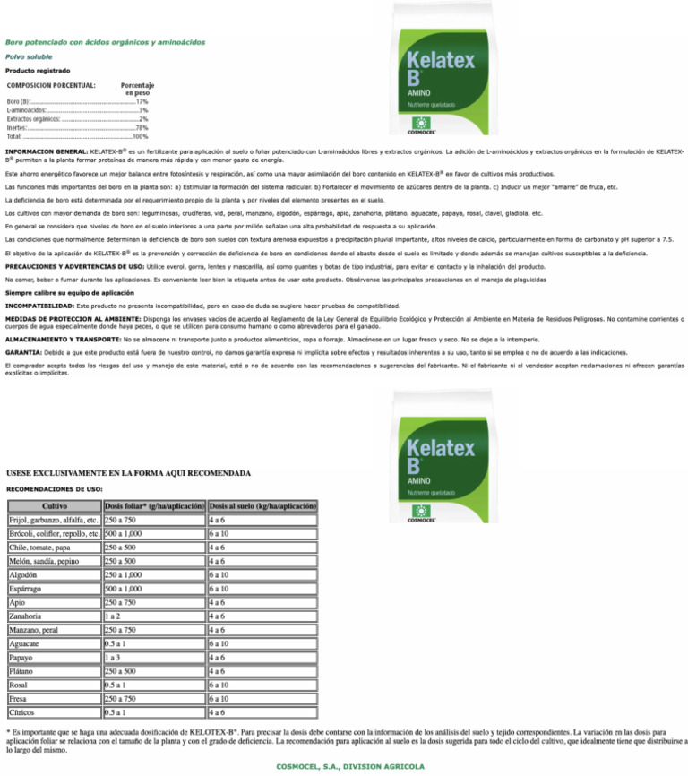 Ficha Técnica Kelatex B Cosmocel (México) | PDF