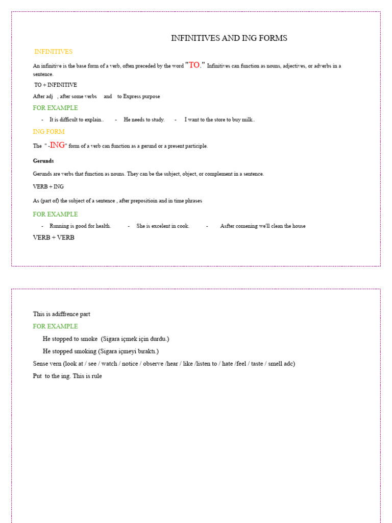Infinitives vs. ING Forms Explained | PDF