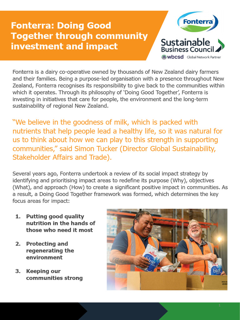 Fonterra Community Investment and Impact Case Study | PDF | Milk | Economies