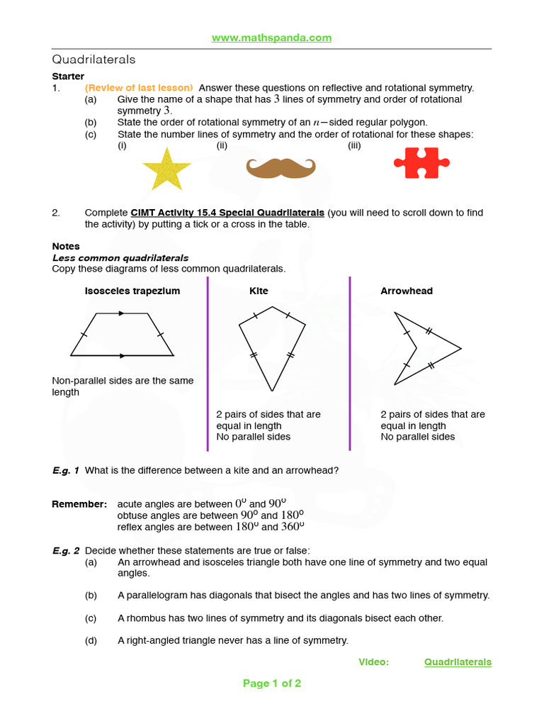 Quadrilaterals LESSON | PDF