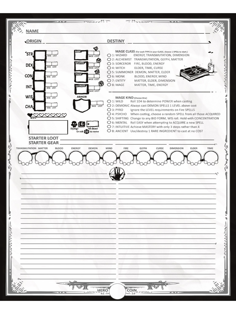 MAGIC CHARACTER SHEET Form Fillable | PDF