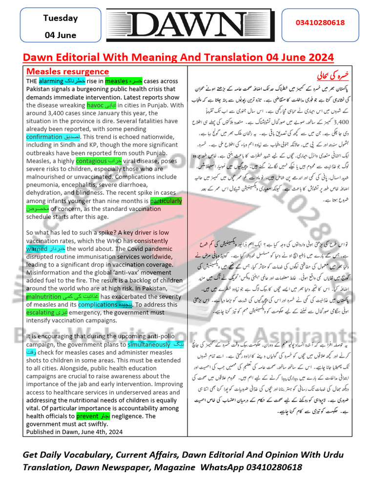June 04 Dawn Editorial With Urdu Translation | PDF