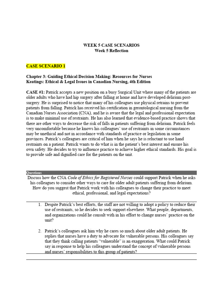 Reflection - Case Study 1&2 | PDF | Nursing | Surgery