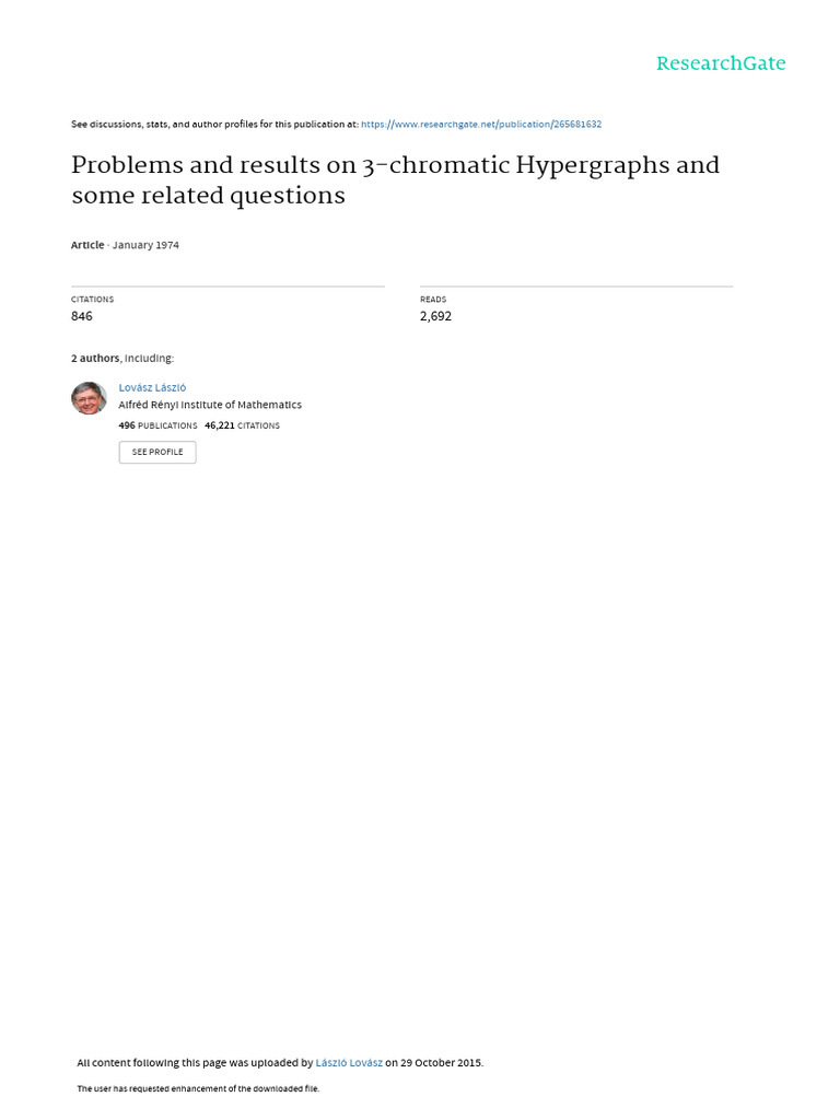 Problems and Results On 3-Chromatic Hypergraphs An | PDF | Combinatorics | Mathematics