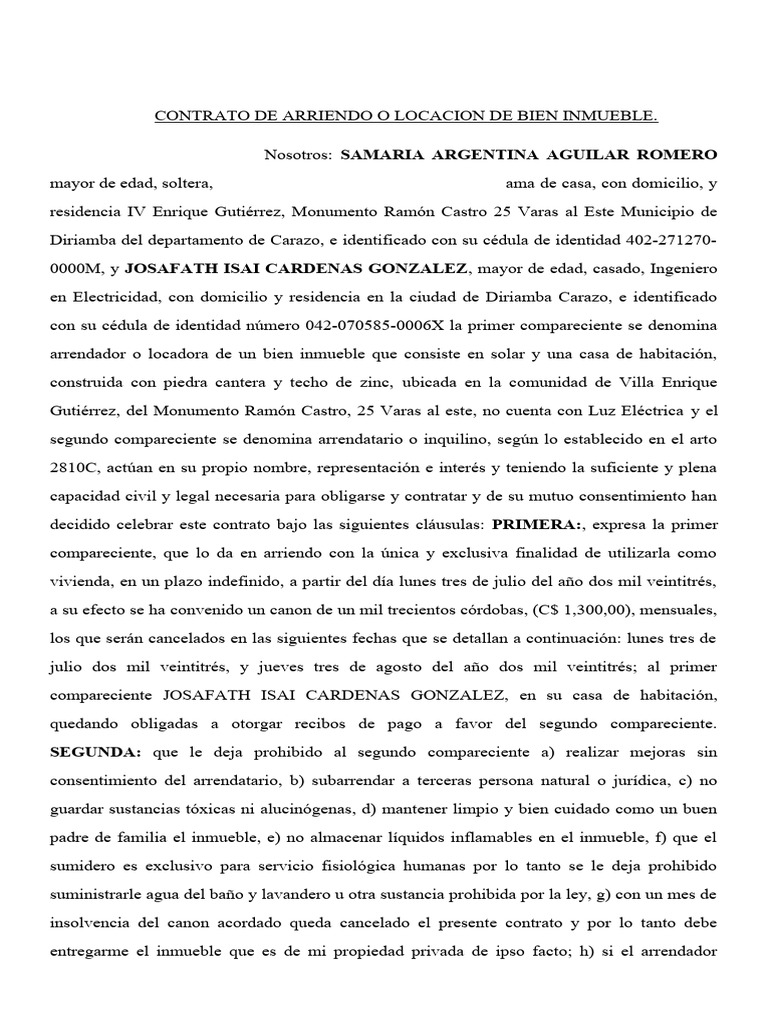 Contrato de Arriendo Eliuth. | PDF