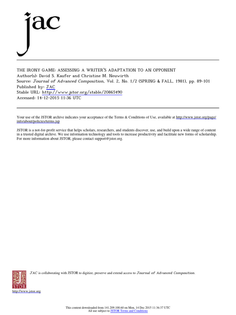The Irony Game - Assessing A Writer's Adaptation To An Opponent | PDF ...