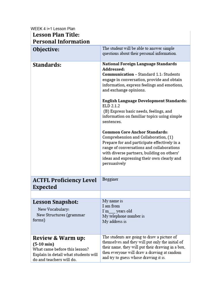 WEEK 4 I LESSON PLAN | PDF | Educational Assessment | Lesson Plan
