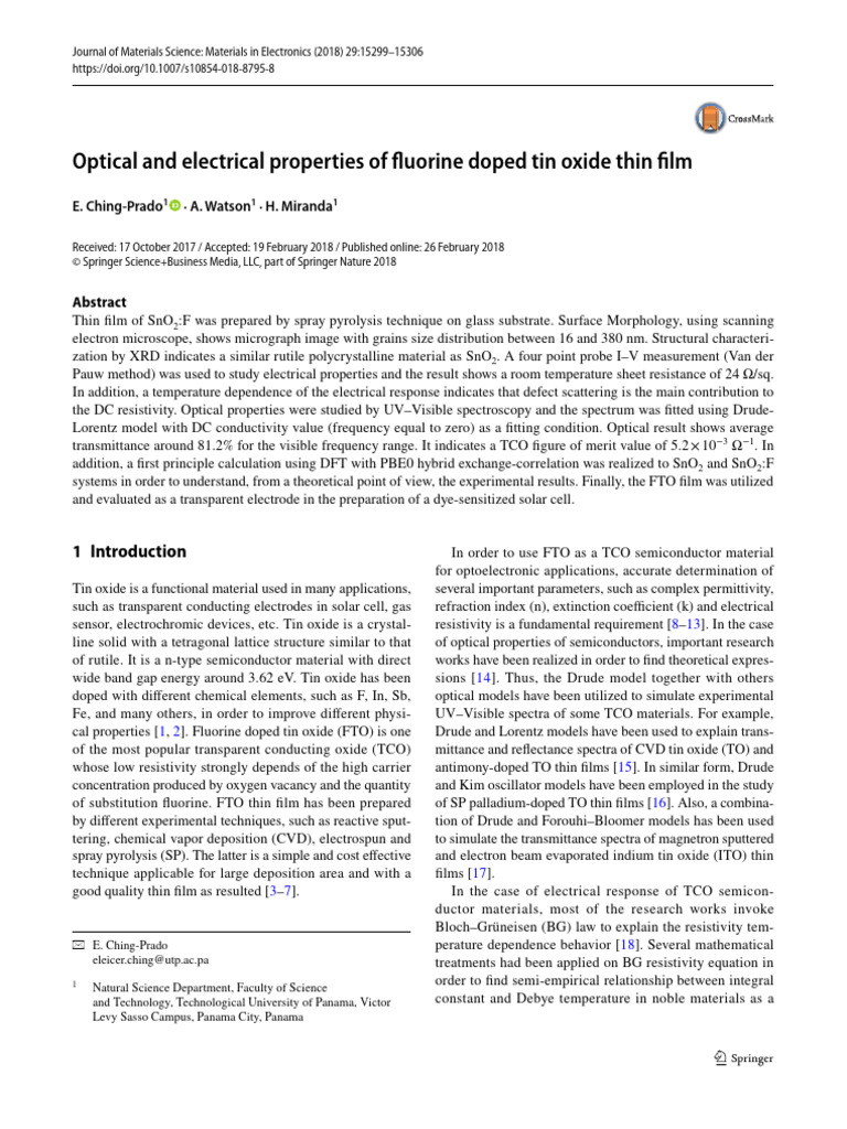 Optical and Electrical Properties of Fluorine Doped Tin Oxide Thin Film | Download Free PDF ...
