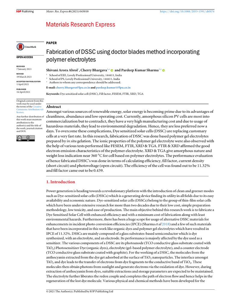 Fabrication of DSSC Using Doctor Blades Method Inc | PDF | Materials ...