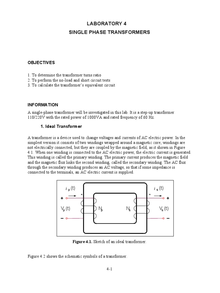 Single Phase Transformer Lab Guide | PDF | Transformer | Alternating ...