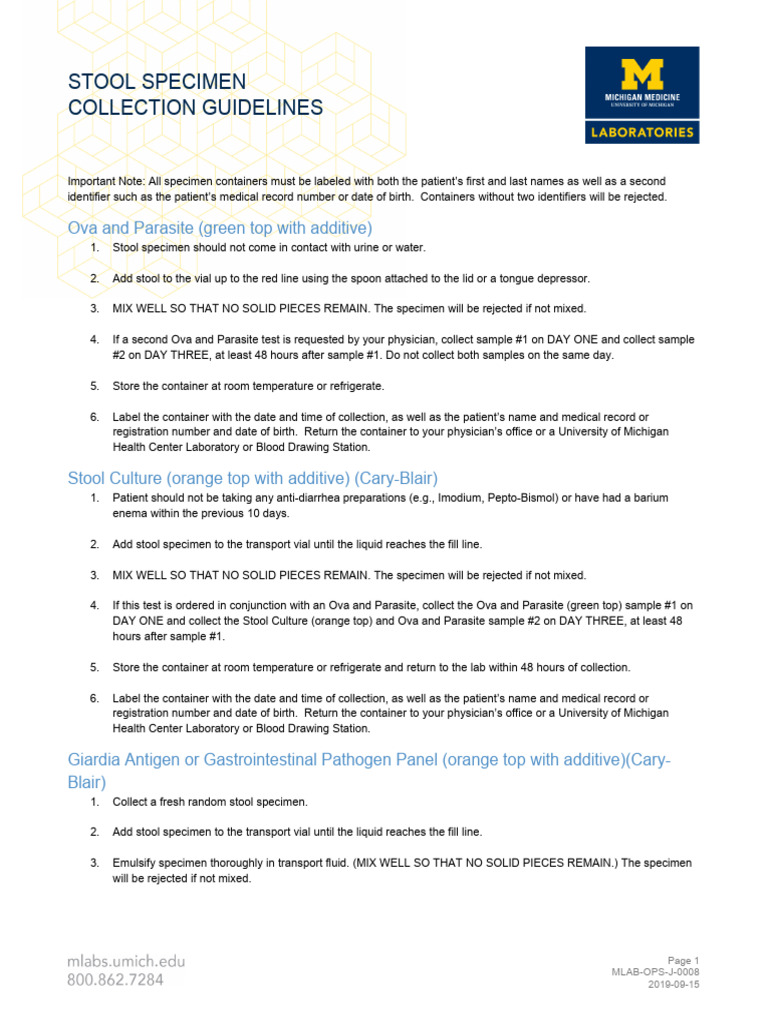 Gl-Stool Collection Guideline | PDF | Human Feces | Medical Record