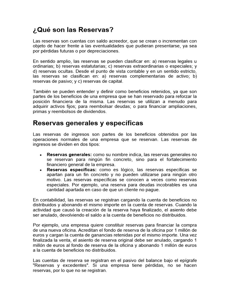 Qué Son Las Reservas | PDF | Contabilidad | Business