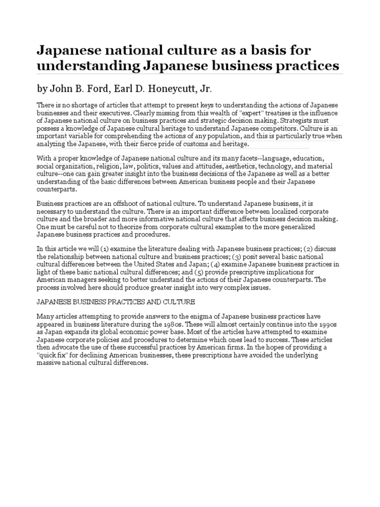 Understanding Japanese Business Culture | PDF | Business Ethics ...