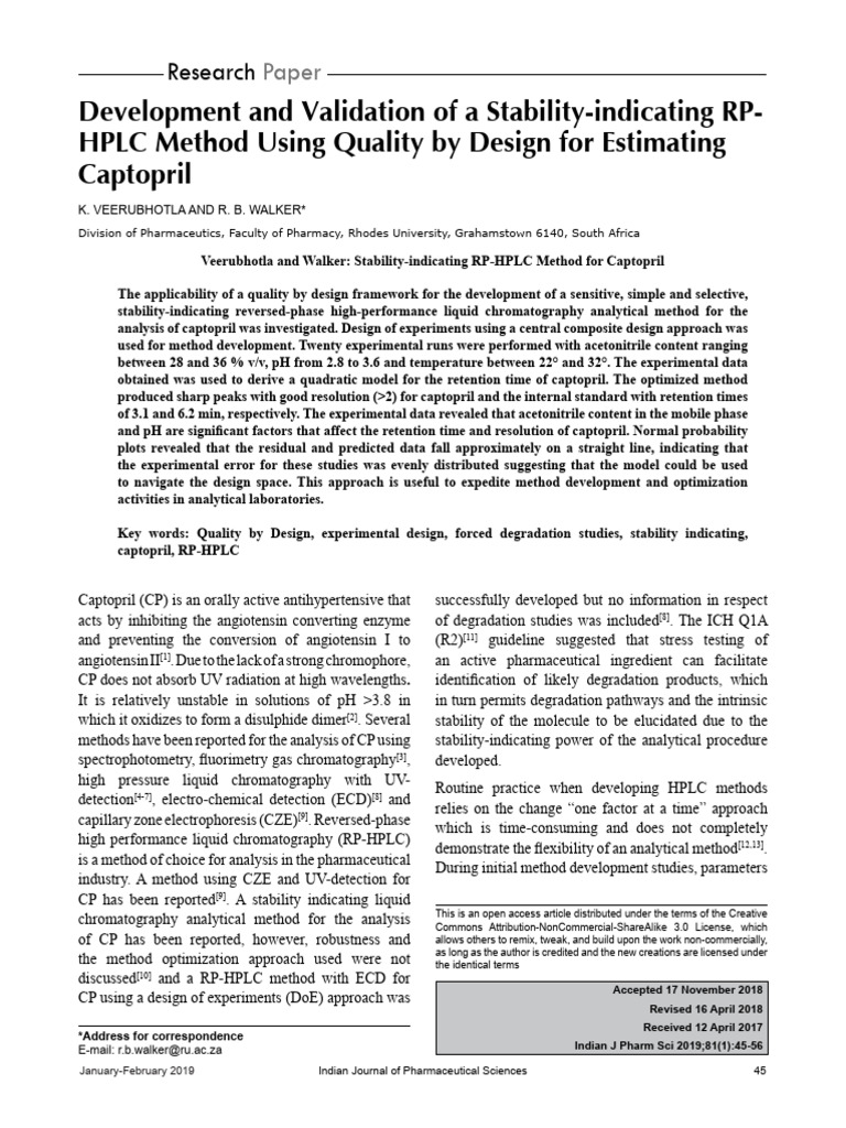 2020 Development and Validation of A Stability-Indicati | PDF | High Performance Liquid ...