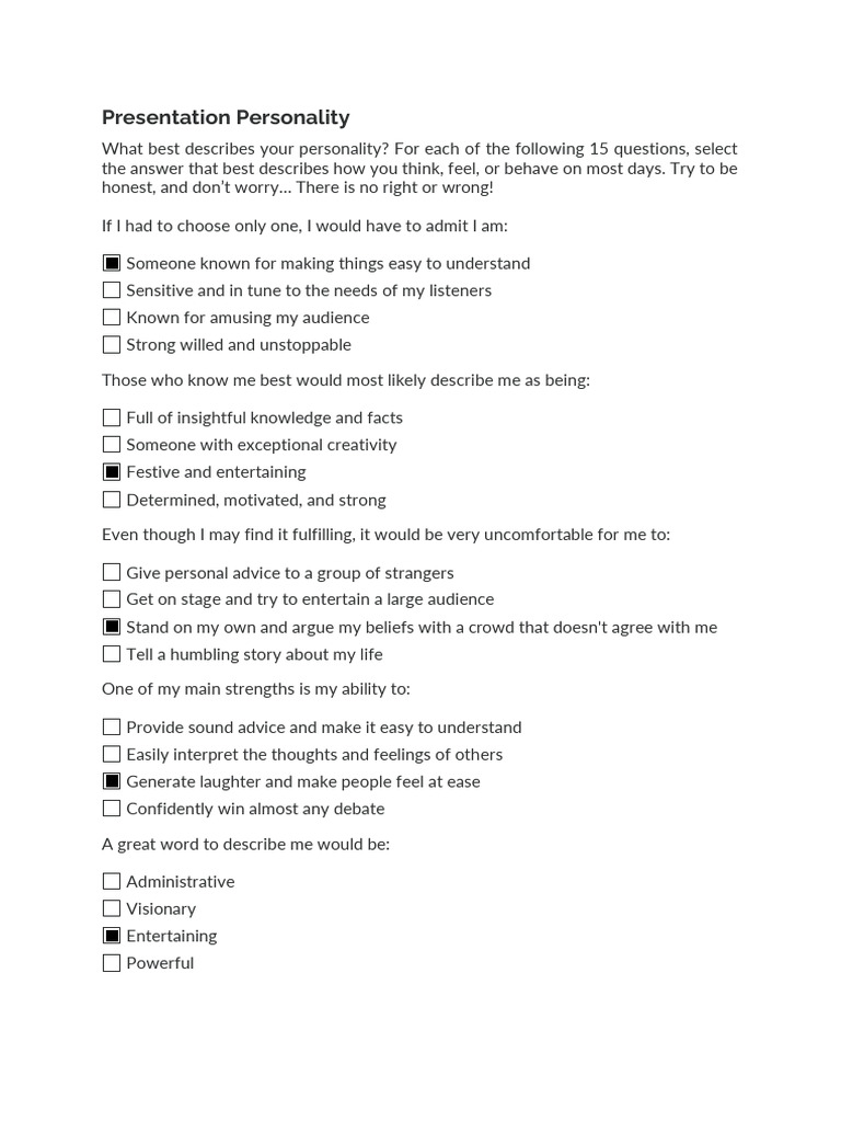 Discover Your Presentation Personality | PDF | Thought | Social Psychology