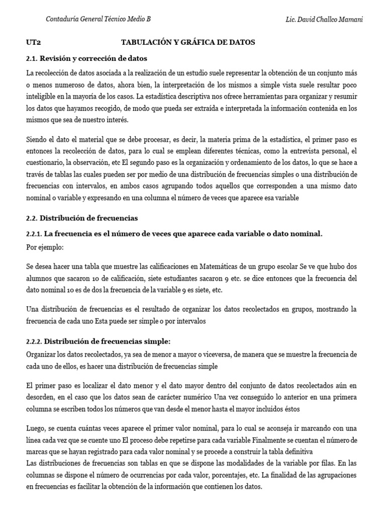 UT2 TABULACIÓN y GRÁFICA DE DATOS | PDF