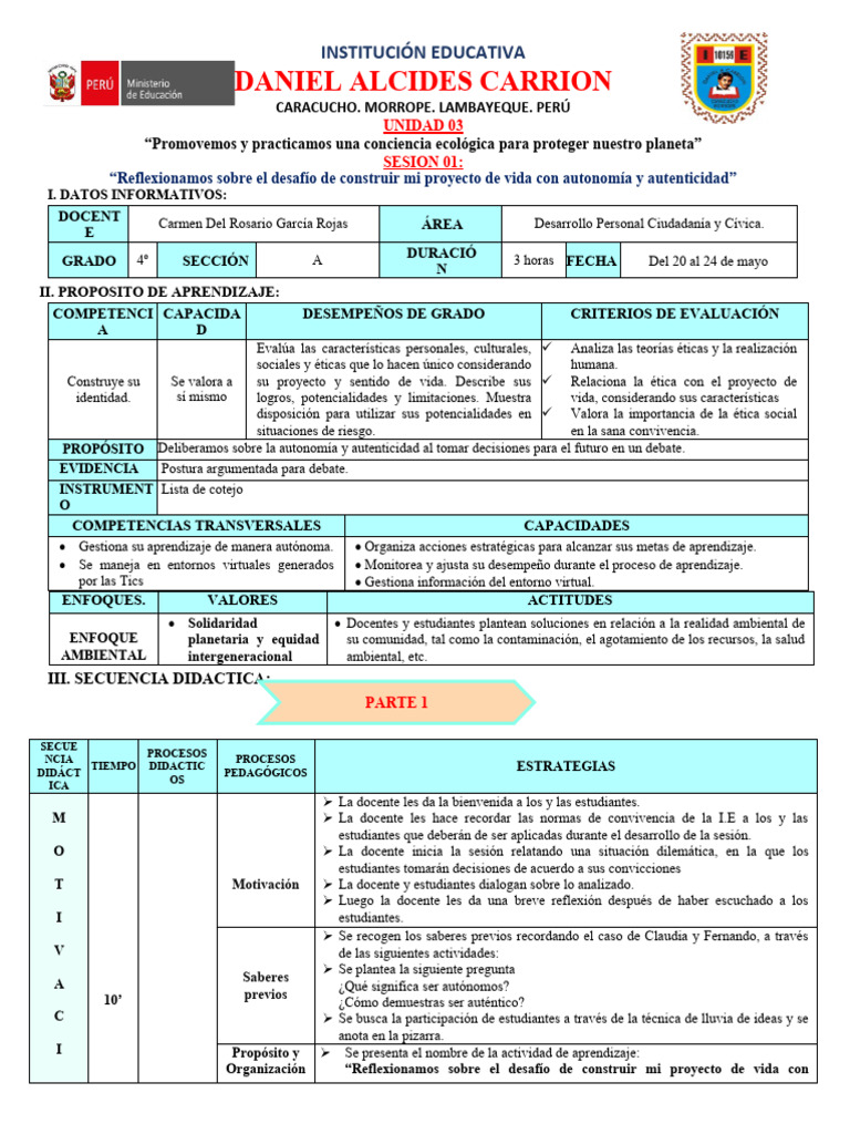 5° - DPCC - Sesión 1 - Unidad 3 - 2024 | PDF | Aprendizaje | Evaluación
