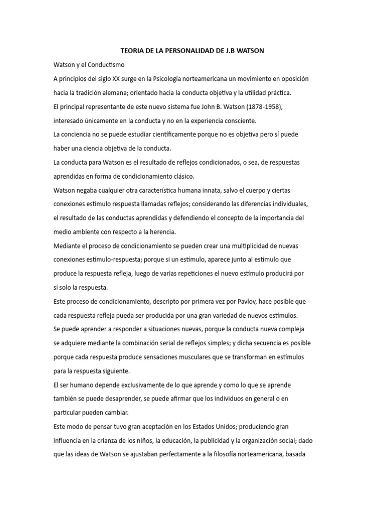 Teoria de Watson y Skinner | PDF | Behaviorismo | Comportamiento