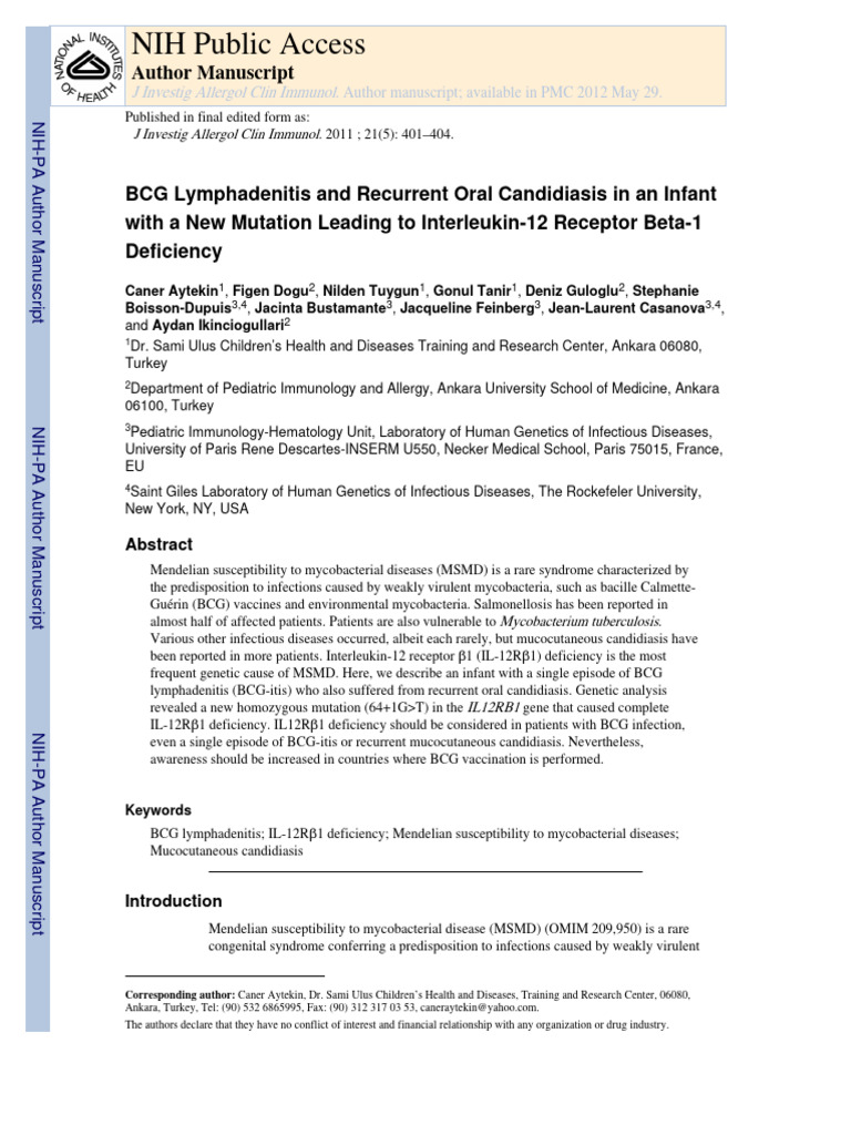 2011 BCG Lymphadenitis and Recurrent Oral Candidiasis in An Infant ...