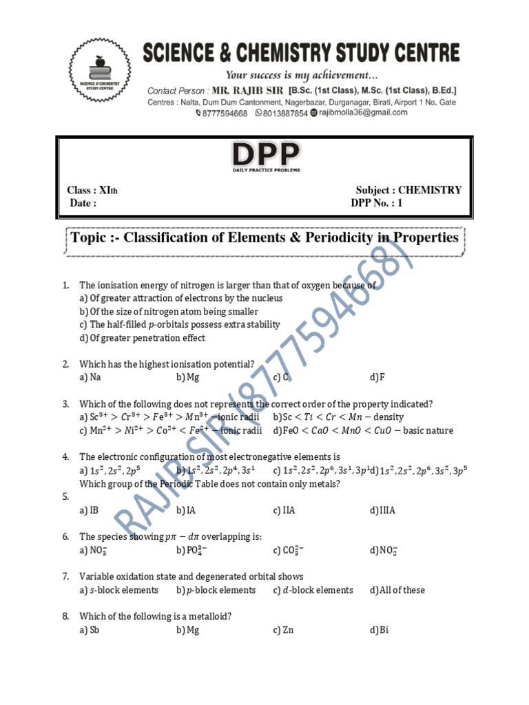 DPP - 1 | PDF | Periodic Table | Ionic Bonding