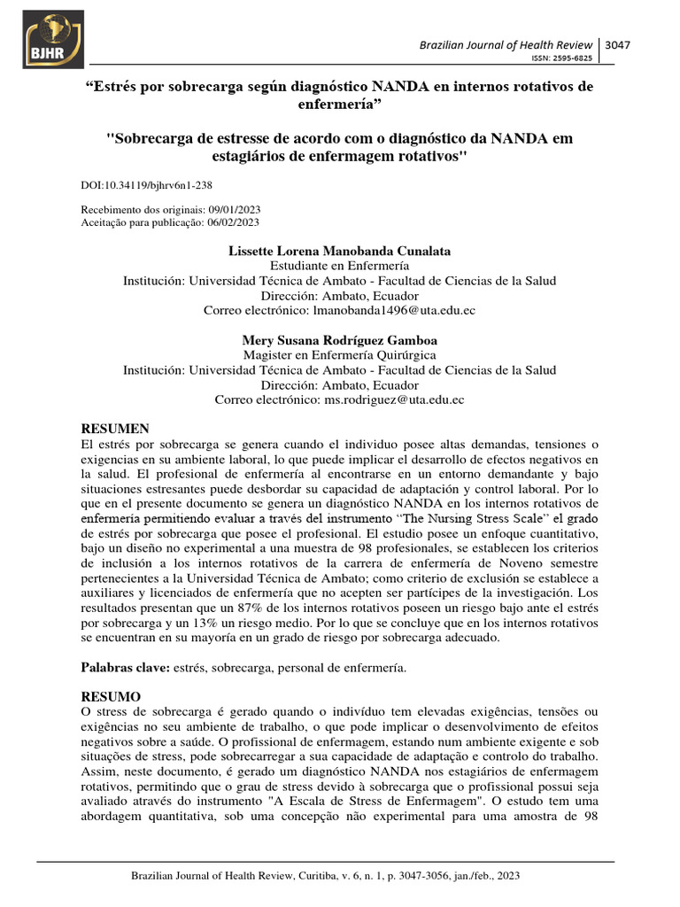 238+BJHR | Descargar gratis PDF | Estrés (biología) | Enfermería