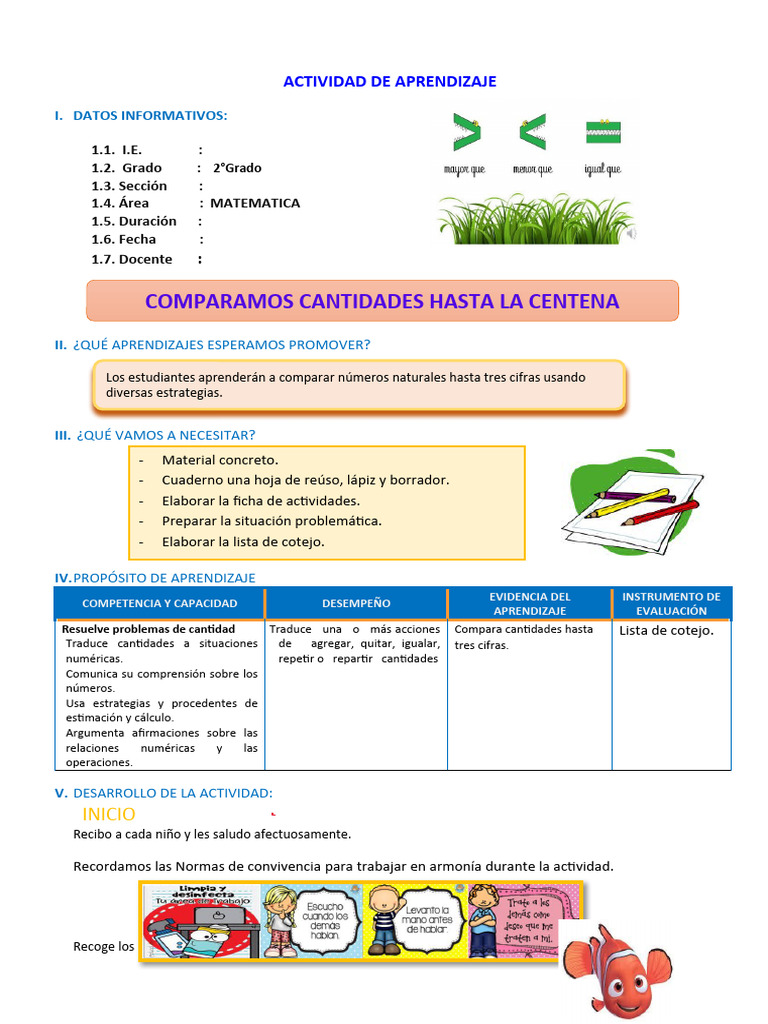D2 A1 Sesion Mat. Comparamos Cantidades Hasta La Centena | PDF | Ciencia cognitiva ...