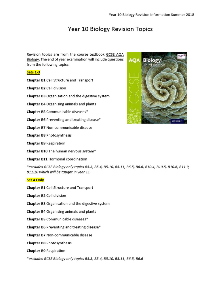 Year 10 AQA Biology Revision Guide | PDF