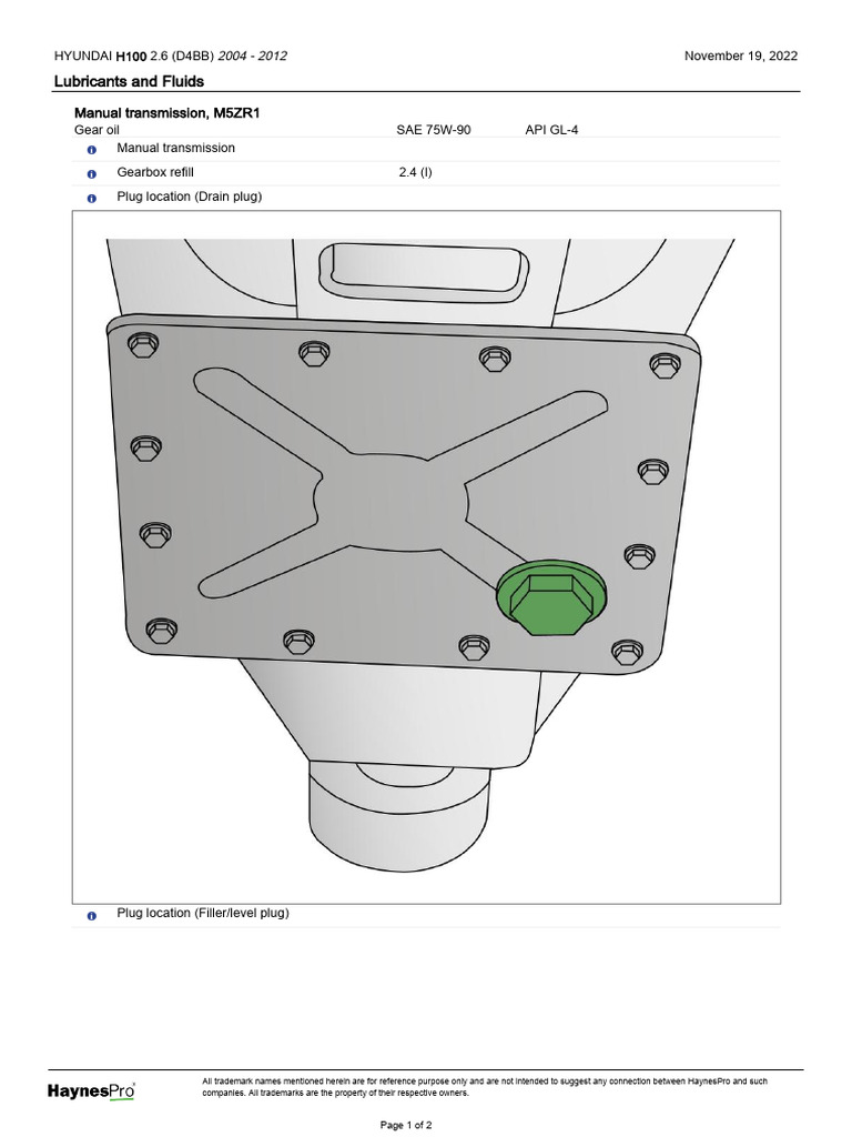 Hyundai H100 Gear Oil Specifications | PDF