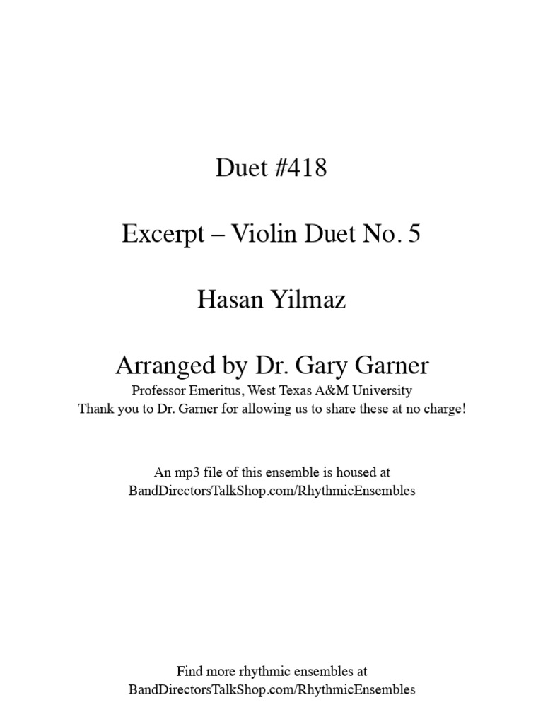 FINAL Duet 418 Excerpt Violin Duet No. 5 | PDF | Musicology