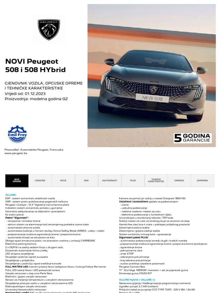 Cjenovnik_i_cjenovnik_opcijaPEUGEOT_508 | PDF