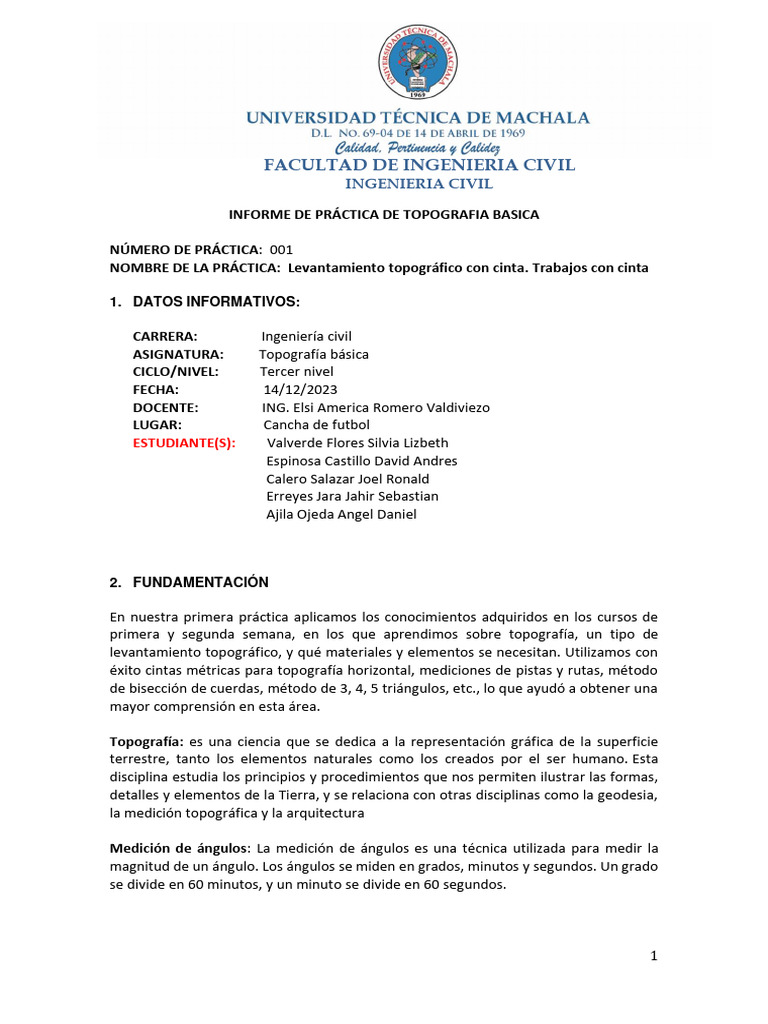 Informe de Practica de Campo 001 Ajila Angel | PDF | Triángulo | Geometría euclidiana