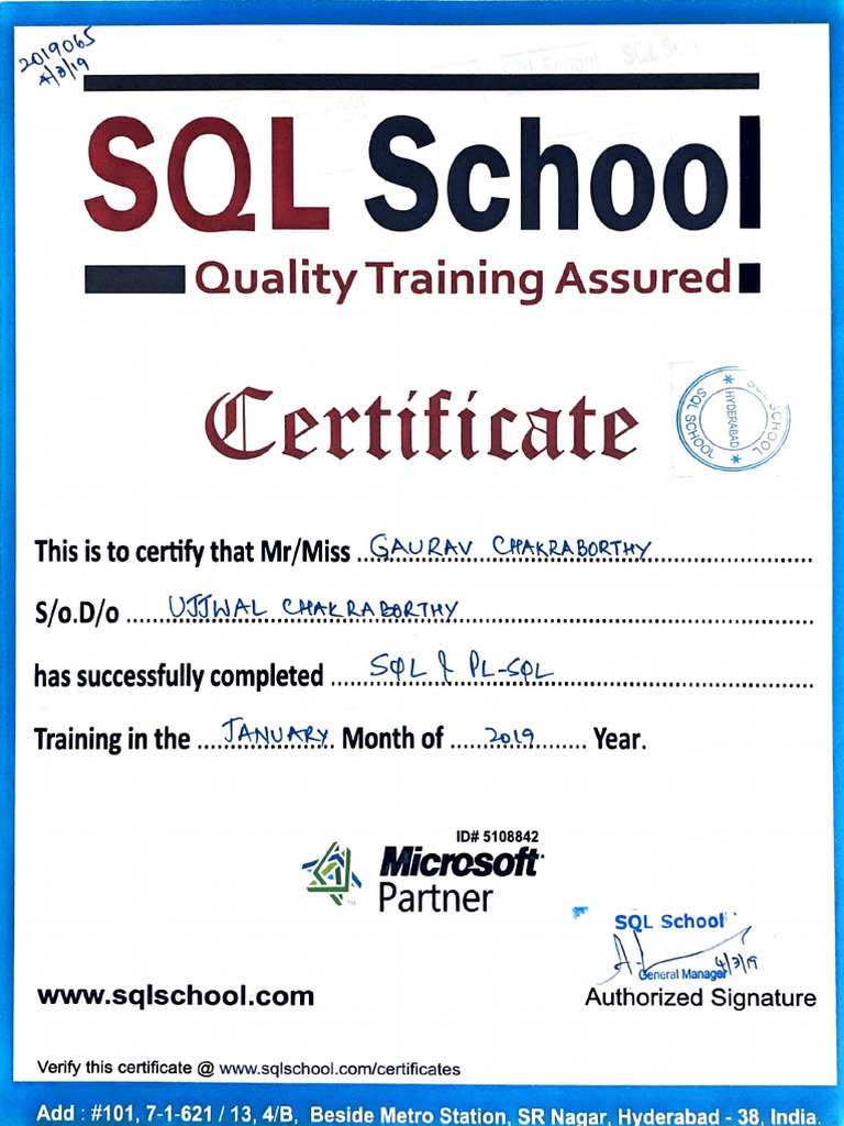Gaurav Chakraborty - SQL Certificate | PDF | Technology & Engineering