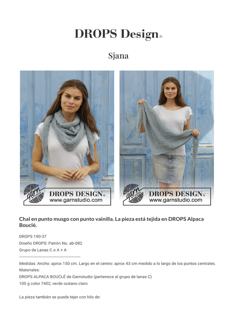 Chal en Punto Musgo Con Punto Vainilla. La Pieza Está Tejida en DROPS Alpaca Bouclé. - Free ...